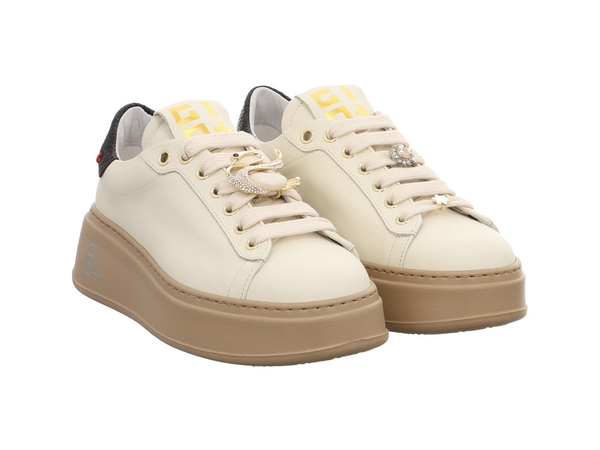Gio+ Sneakers Made in Italy Swan Jewel Cream Leather Upper – Grimandi ...