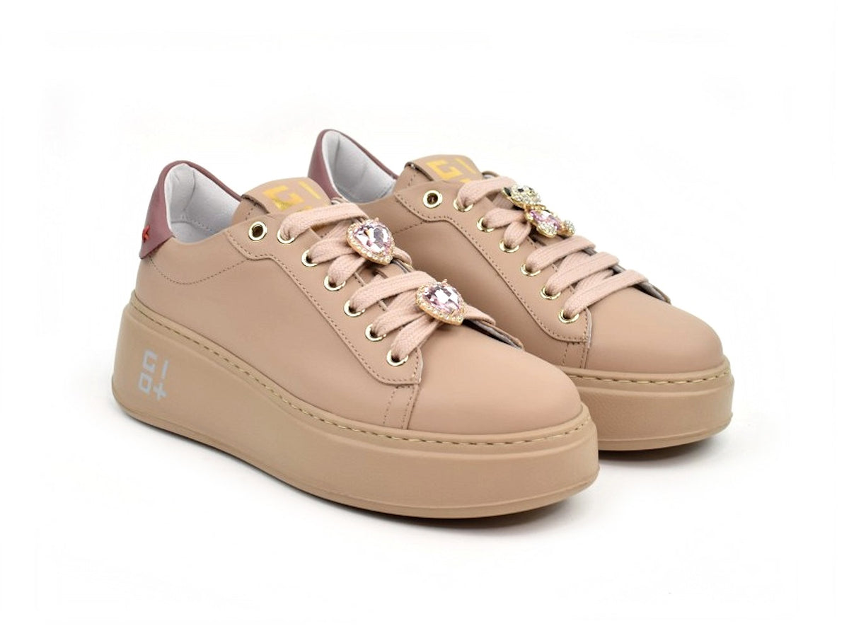 Gio+ Sneakers Made in Italy Gioiello Orsetto Tomaia Pelle Taupe ...